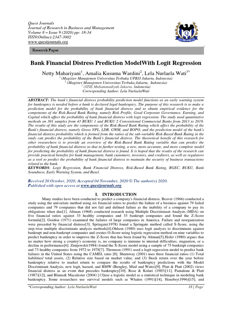 Bank Distress Prediction Model | PDF
