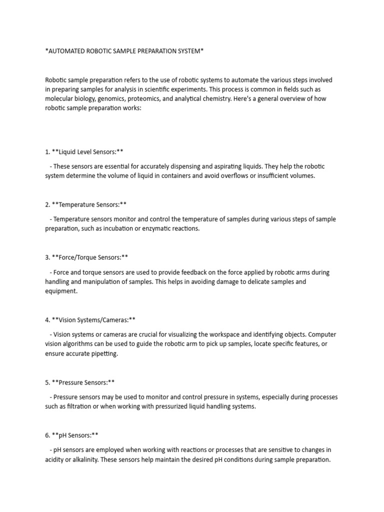 Automated Robotic Sample Preparation System Pdf