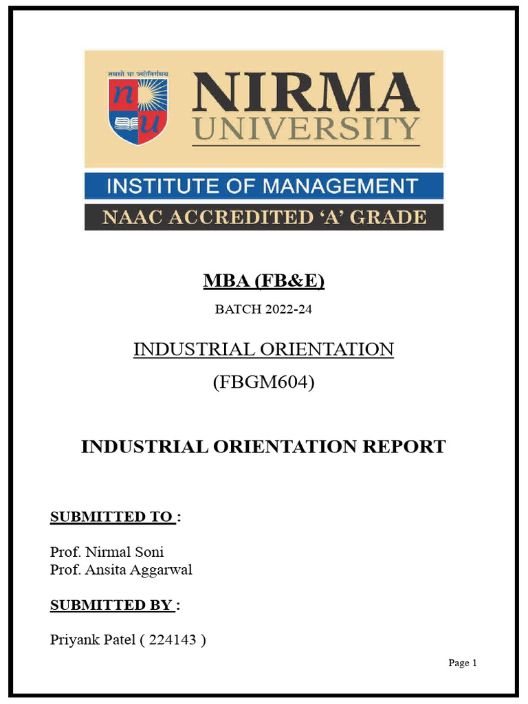 Industry Orientation Report - 224143 | PDF
