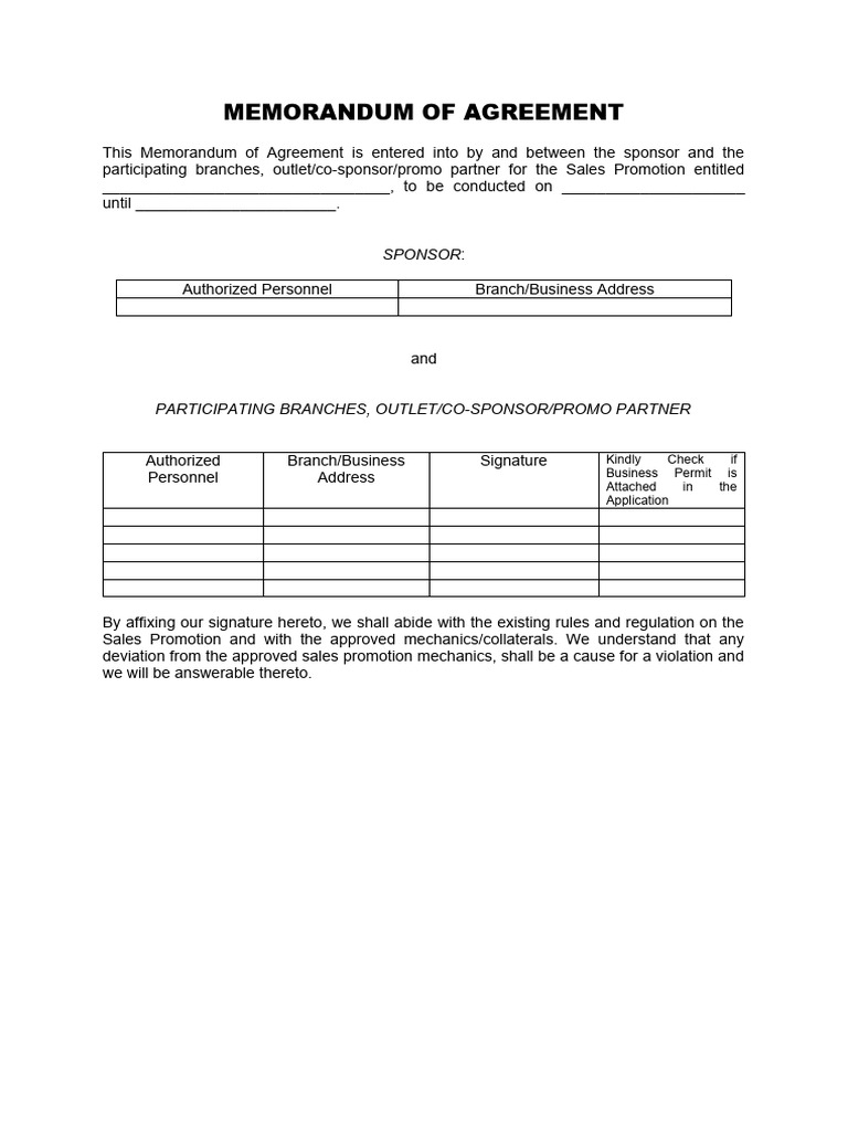 Memorandum of Agreement Sales Promotion | PDF | Business
