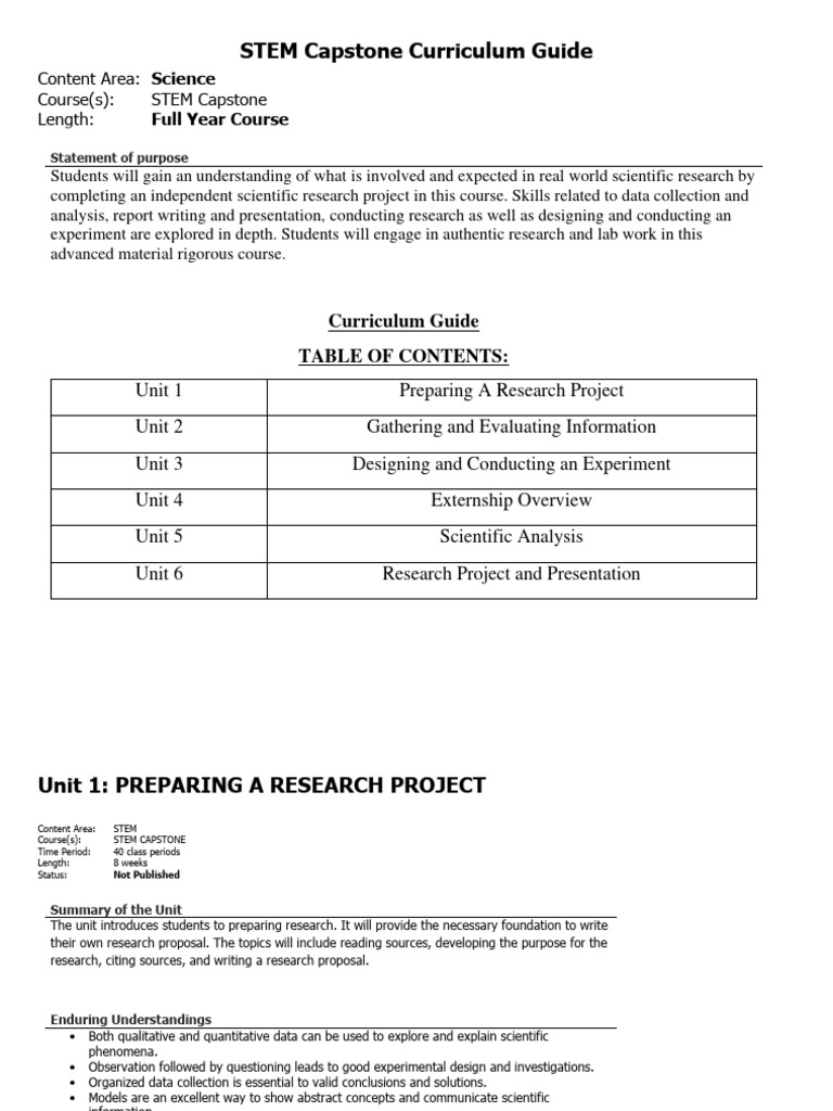 STEM Capstone Curriculum Overview | PDF | Experiment | Educational ...