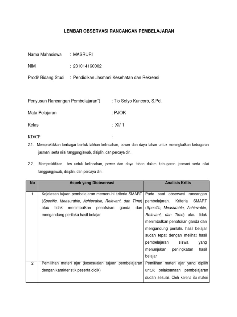 LK 3 - Lembar Observasi Rancangan Dan Perangkat Pembelajaran - Siklus 2 | PDF