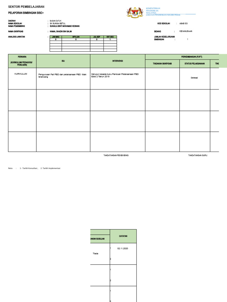 Pelaporan Bimbingan Sisc+tahun 2020latest | PDF