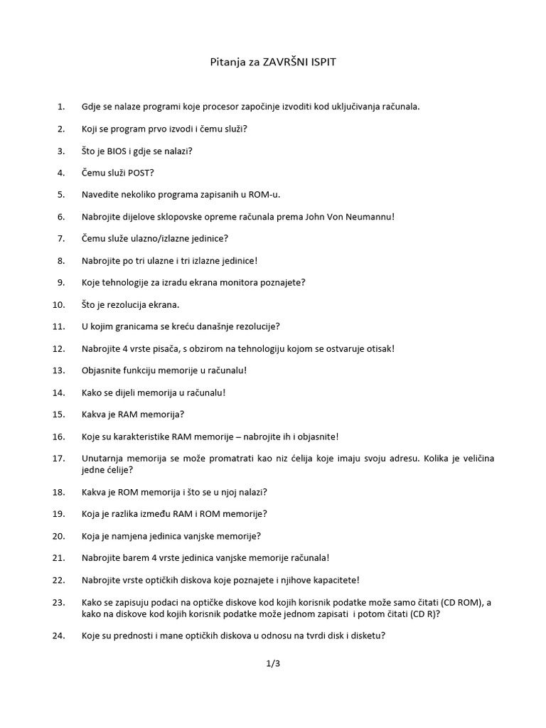 Pitanja Za Zavrsni Ispit | PDF