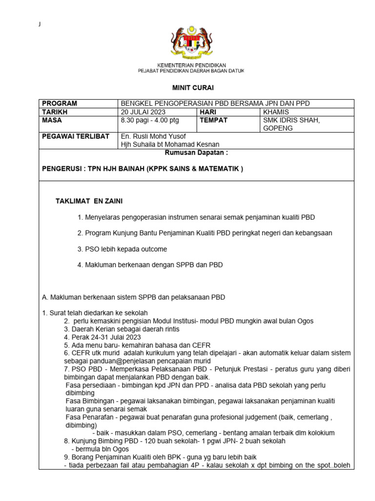 Minit Curai Bengkel PBD | PDF