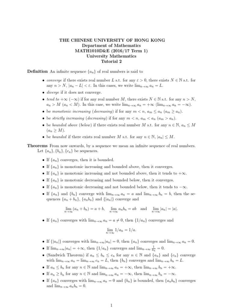 Math Tutorial2 | PDF | Sequence | Real Number