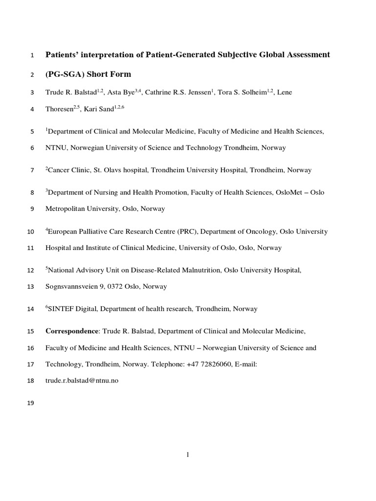 PG-SGA+Manuscript+28032019without Track Changes | PDF | Self ...