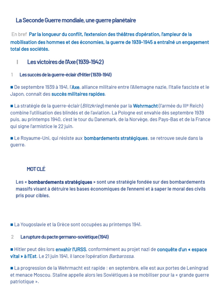 La Seconde Guerre mondiale : enjeux et tournants | PDF | Seconde Guerre ...