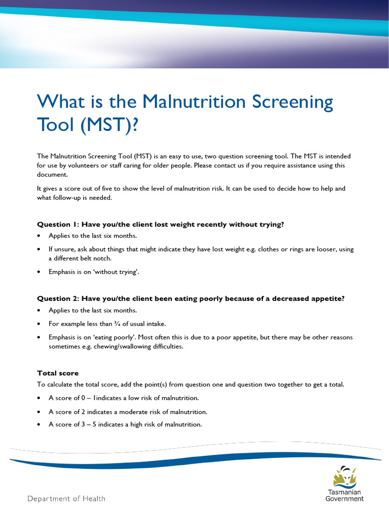 What Is The Malnutrition Screening Tool MST | PDF