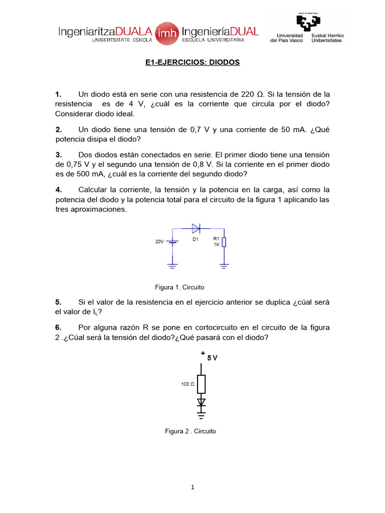 E1-Ejercicios Diodos | PDF | Resistencia Eléctrica y Conductancia | Diodo