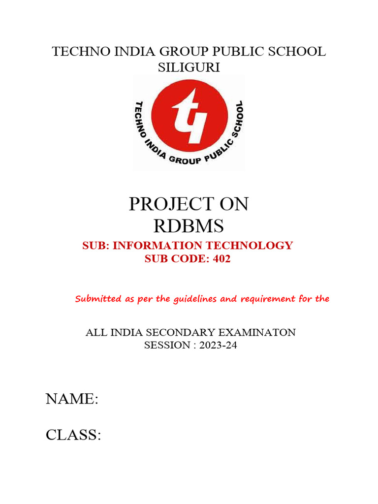 Project On RDBMS STD X It 2023-24 | PDF | Microsoft Access | Relational Database