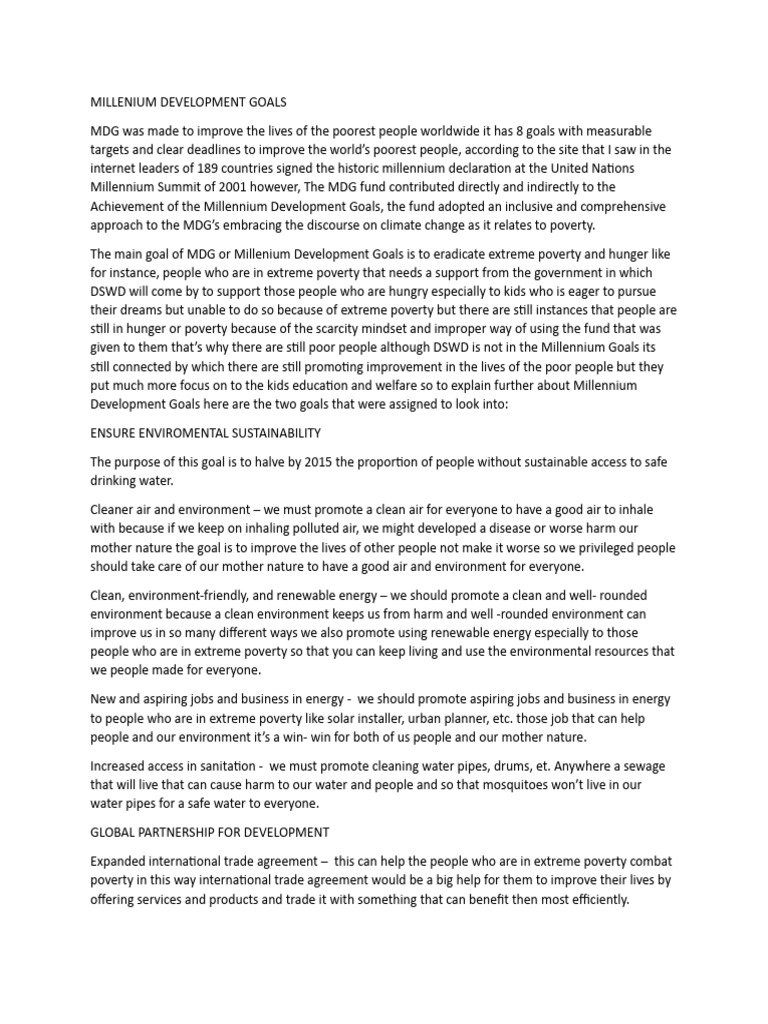Millenium Development Goals | PDF | Millennium Development Goals | Poverty