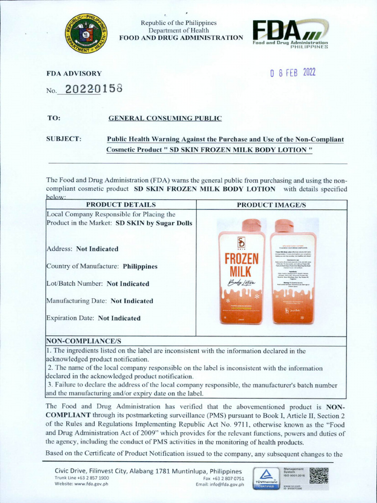 FDA-Advisory-No.2022-0158 | PDF