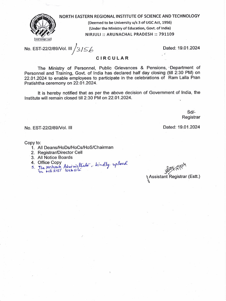 Circular Dated 19.01.2024 | PDF