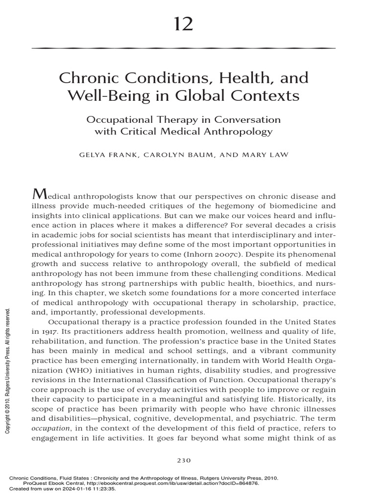 Frank Et Al 2010 Chronic Conditions Well-Being and Health in Global ...