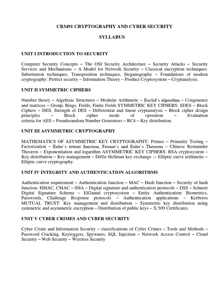 CB3491 Notes | PDF | Cryptography | Cryptanalysis