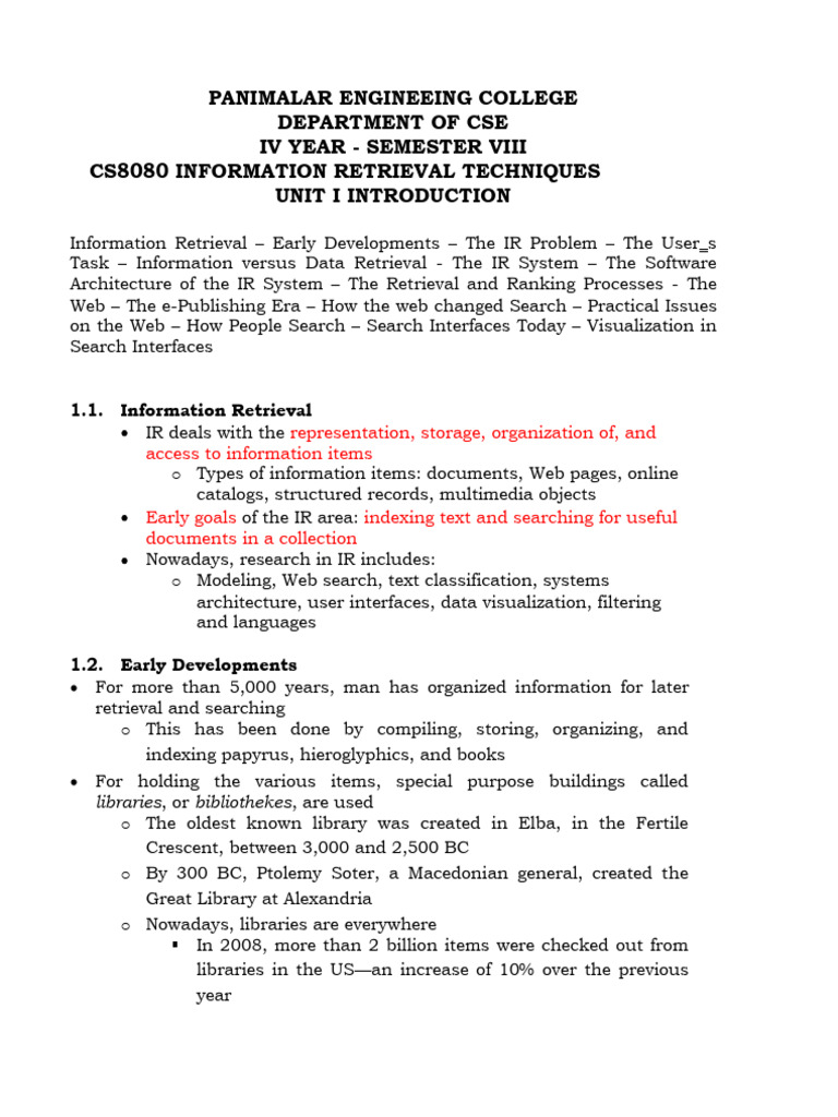 Unit1 Introduction | PDF | Information Retrieval | Search Engine Indexing