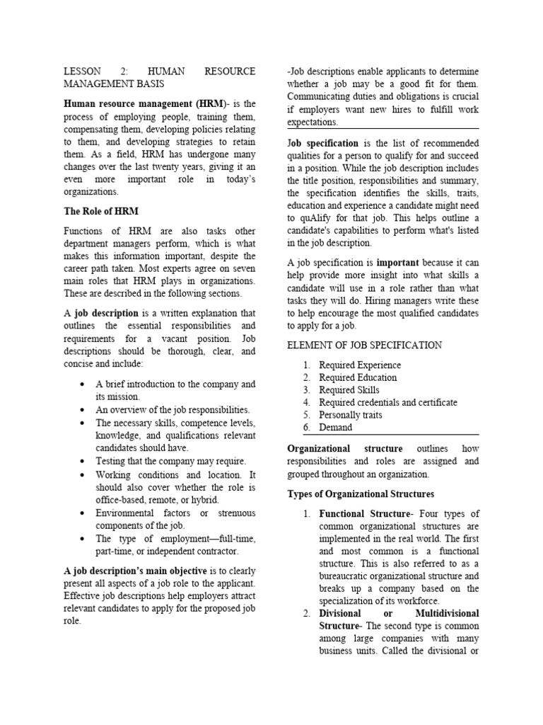 Lesson 2 Human Resources Managemnt Basis - 052123 | PDF | Human ...
