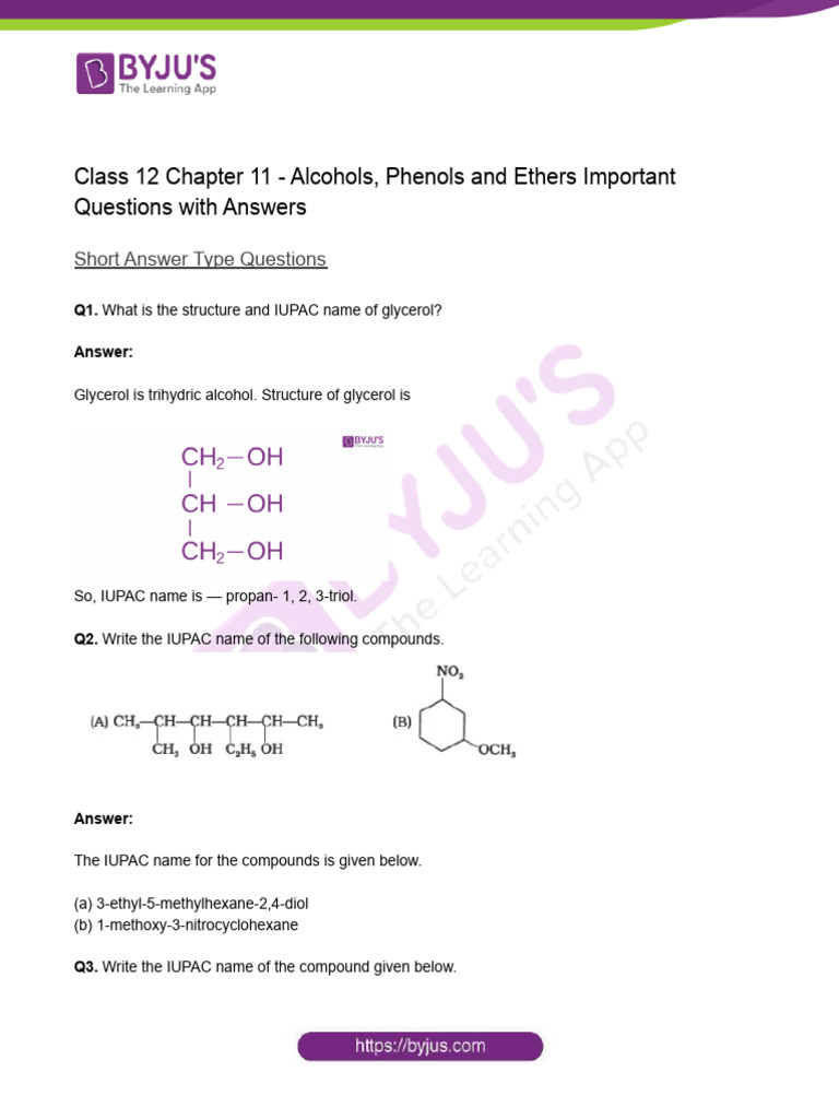 Chapter 11 Alcohols Phenols and Ethers | PDF | Chemical Bond | Ethanol