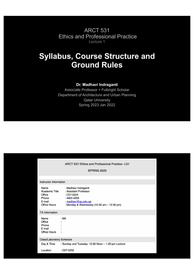 1 ARCT 531 Lect 1 Syllabus | PDF