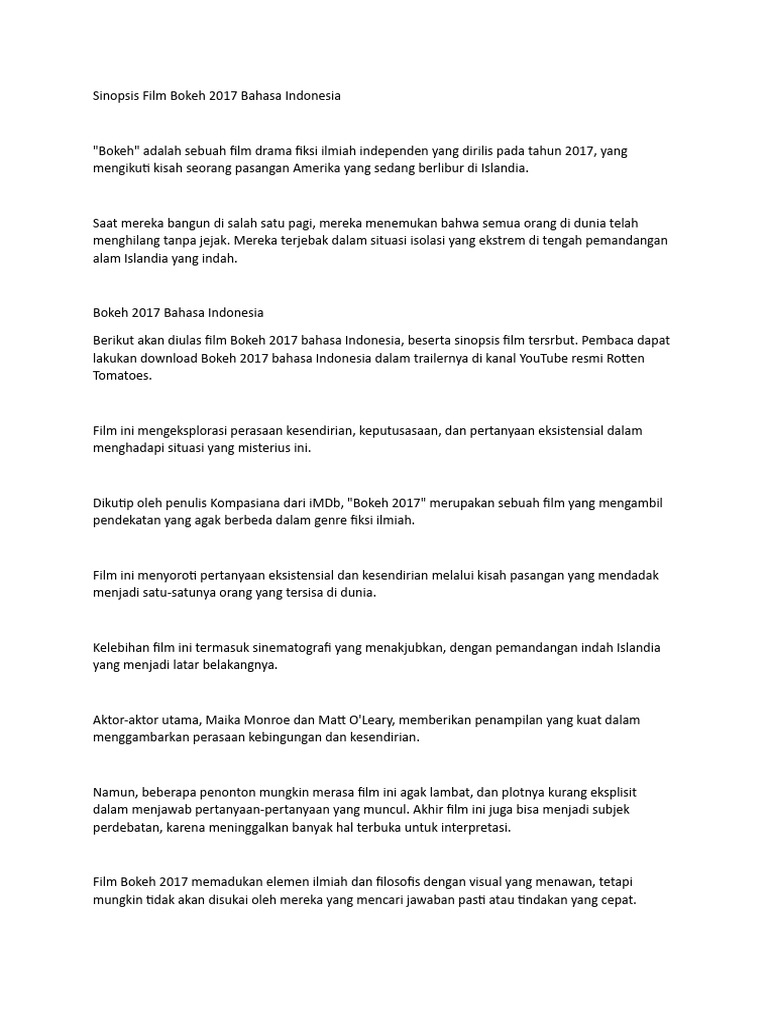 Sinopsis Film Bokeh 2017 Bahasa Indonesia | PDF | Pengembangan Diri