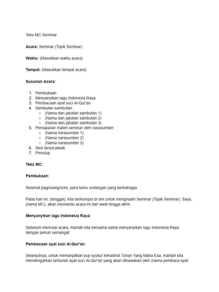 Teks MC Seminar | PDF | Kajian Bahasa Asing