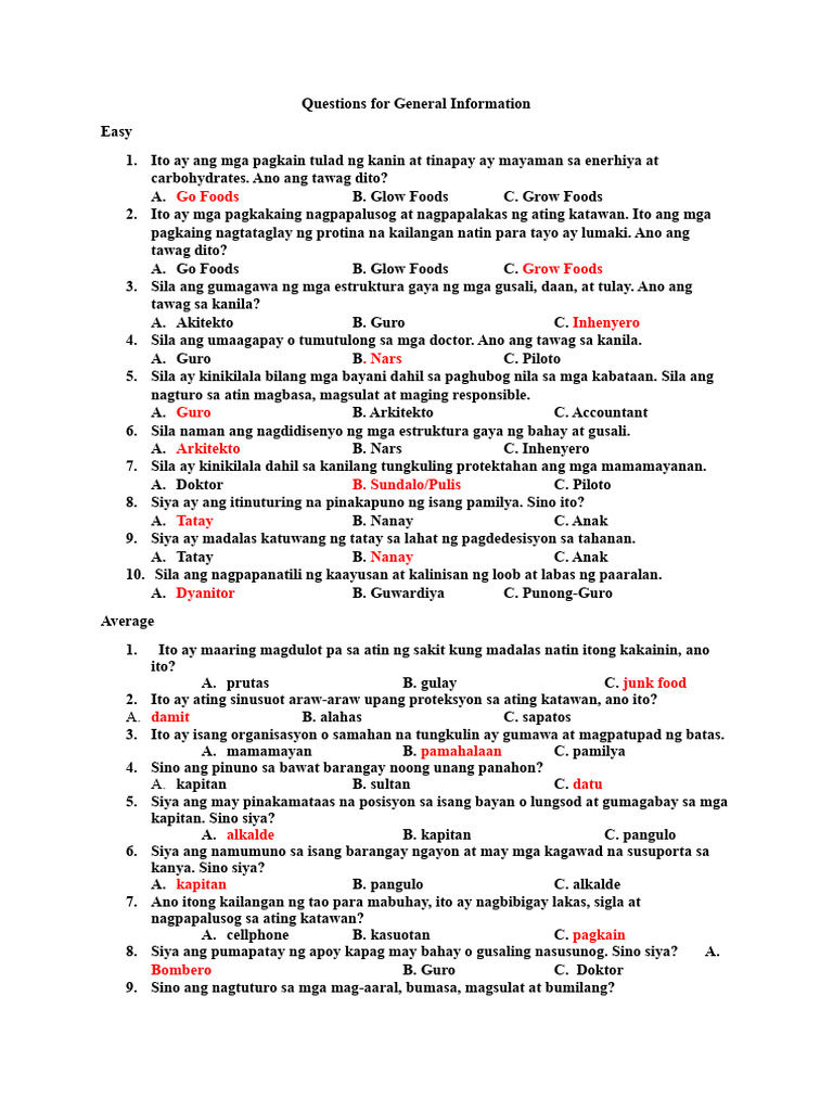 Questions For General Information | PDF