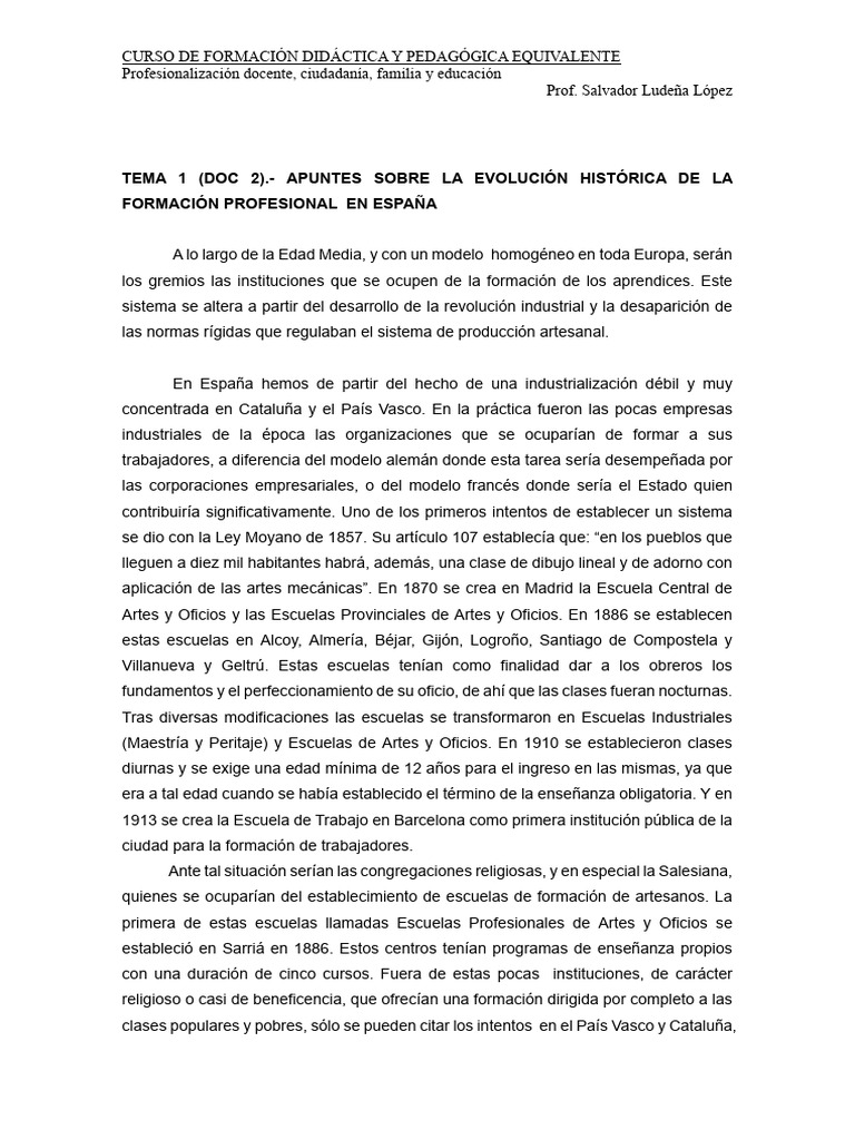 TEMA 1_DOCUMENTO 2_ LA FP EN ESPAÑA | PDF | Desarrollo profesional | Enseñando