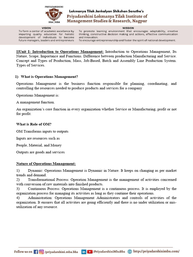 POM Unit 1 F | PDF | Operations Management | Goods