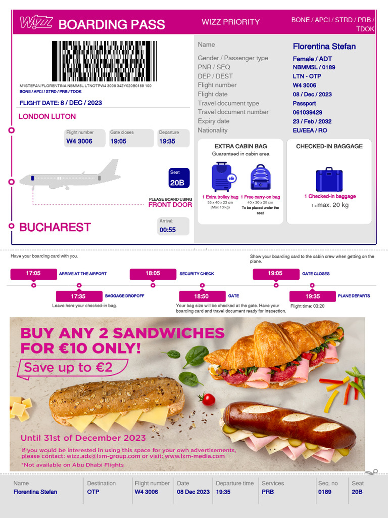 BoardingCard 341558904 LTN OTP | PDF | Baggage | Aviation