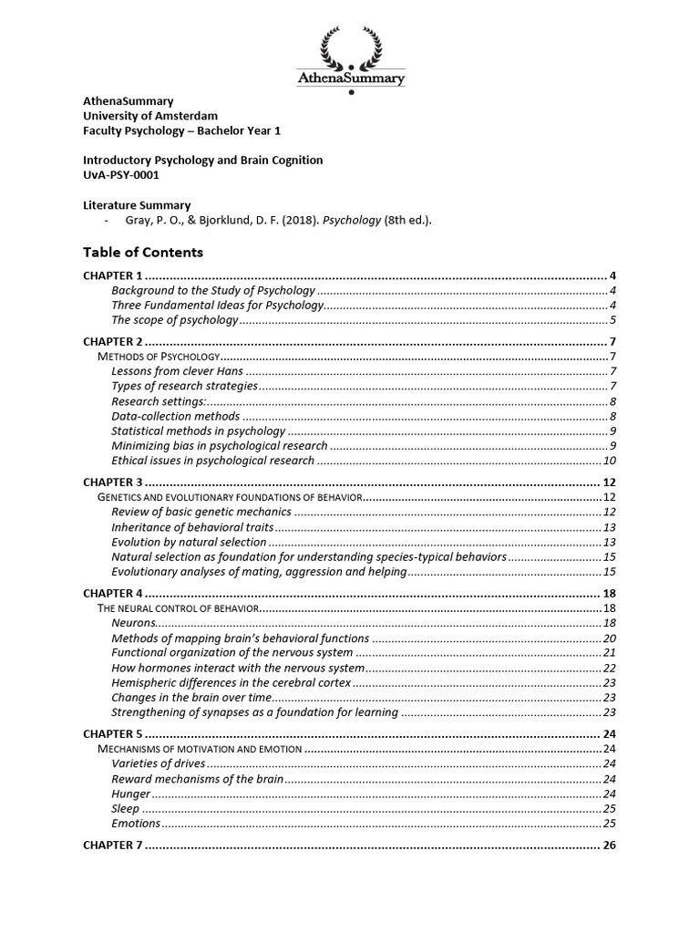 AthenaSummary 20212022 - Introduction Psychology 1 | PDF | Zygosity | Cell (Biology)