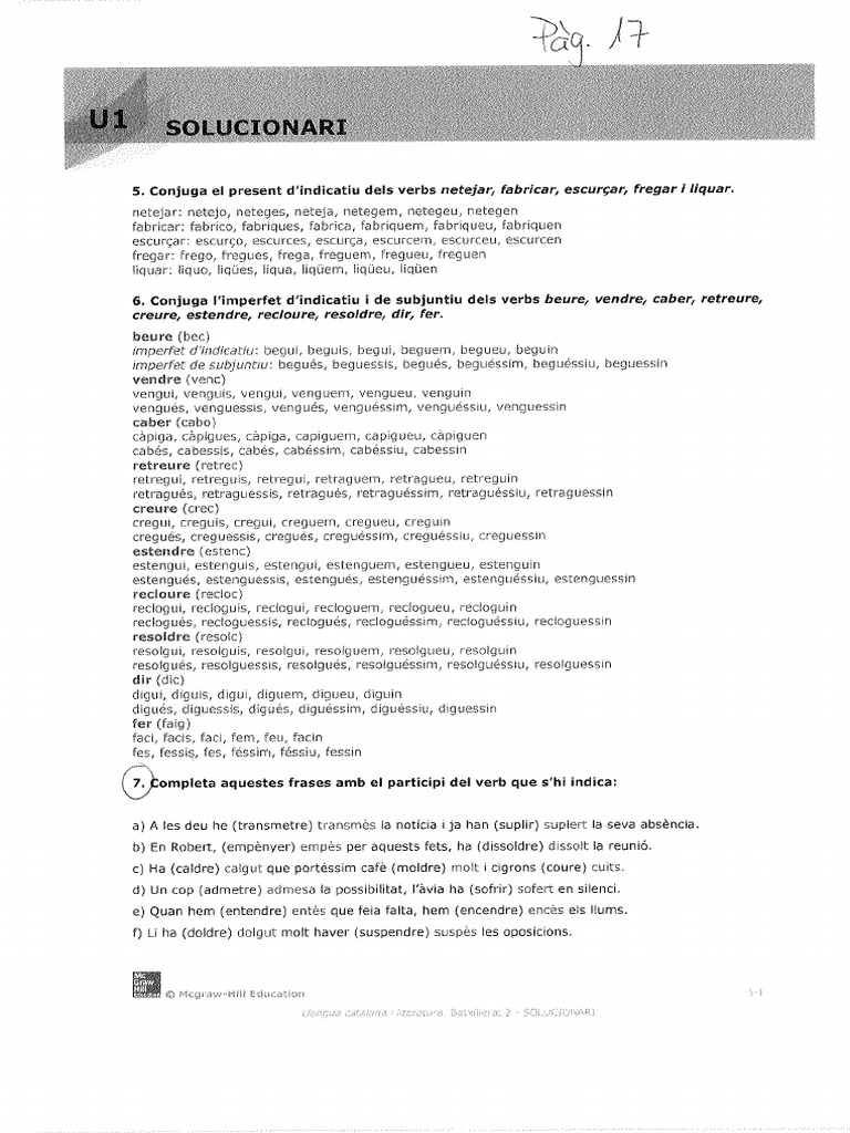Solucionari Verbs Llibre Text | PDF
