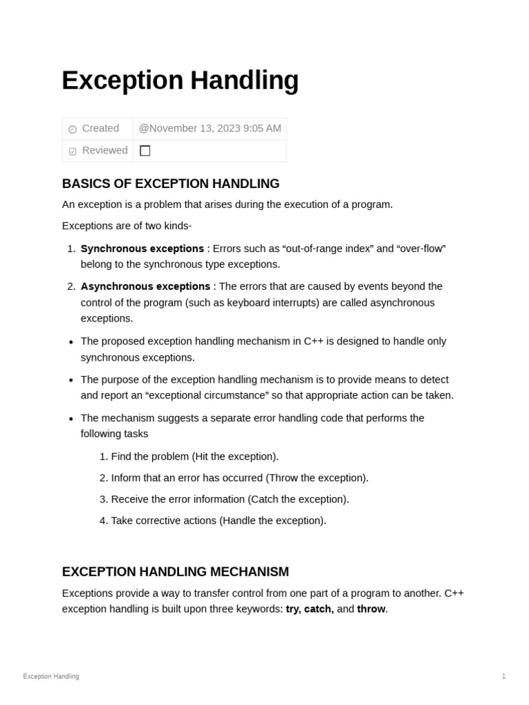 Exception Handling Pdf Parameter Computer Programming Control Flow