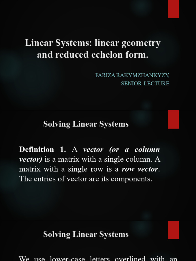 Lec2 - Solving - Linear Geometry and Reduced Echelon Form | PDF