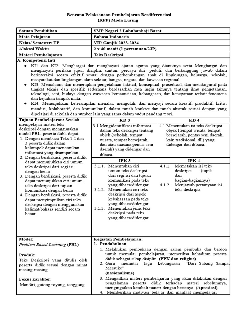 RPP Diferensiasi | PDF