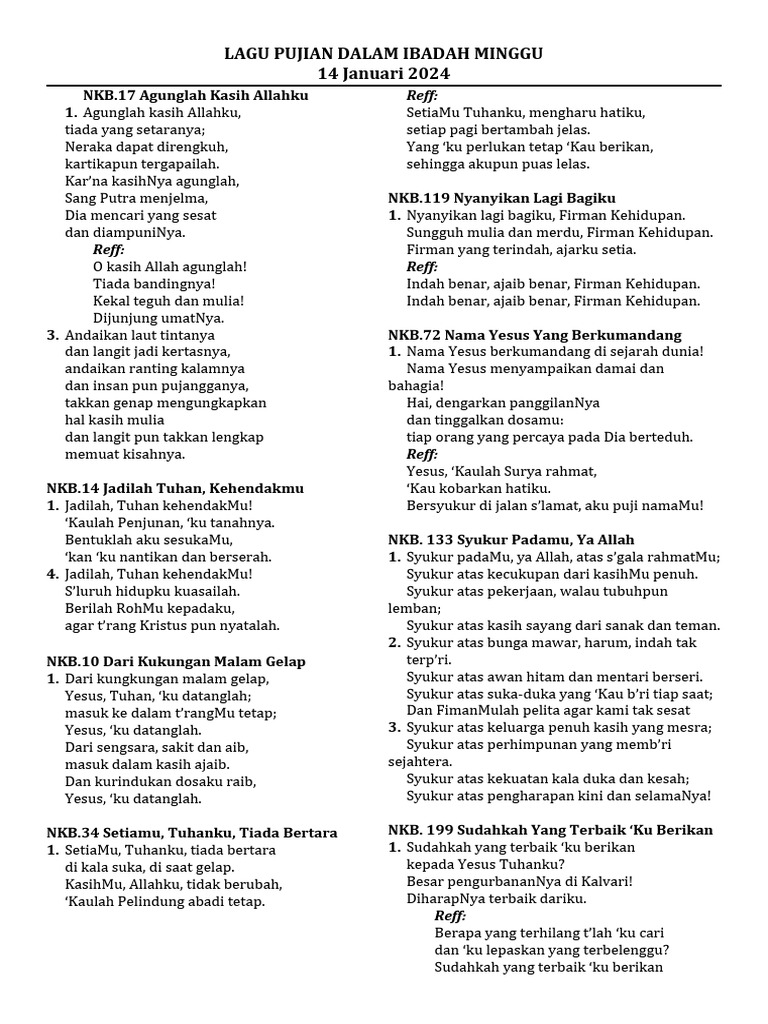 Lagu Pujian Dalam Ibadah Minggu | PDF | Language Arts & Discipline ...