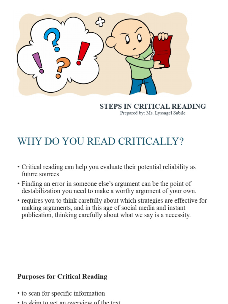 Steps in Critical Reading | PDF | Reading Comprehension | Learning