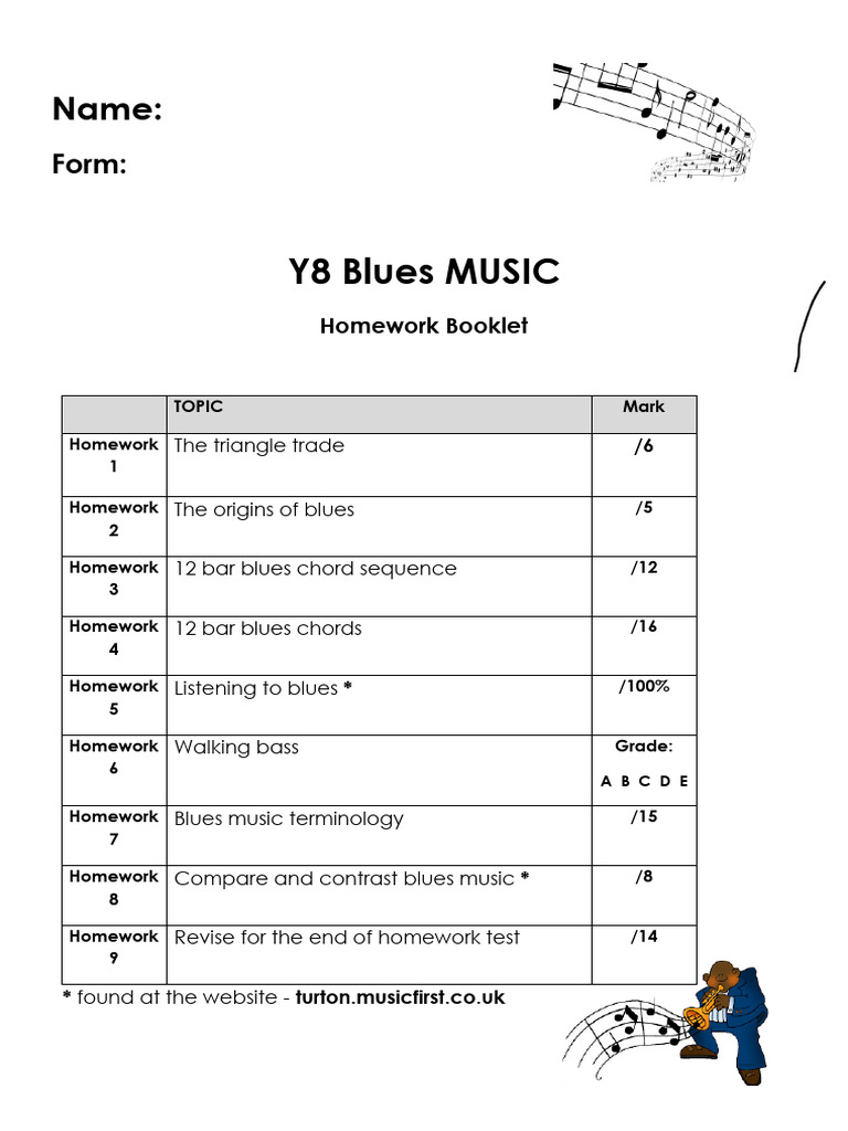 Y8 Blues Homework Booklet 2021 22 Music | PDF | Blues | Song Structure