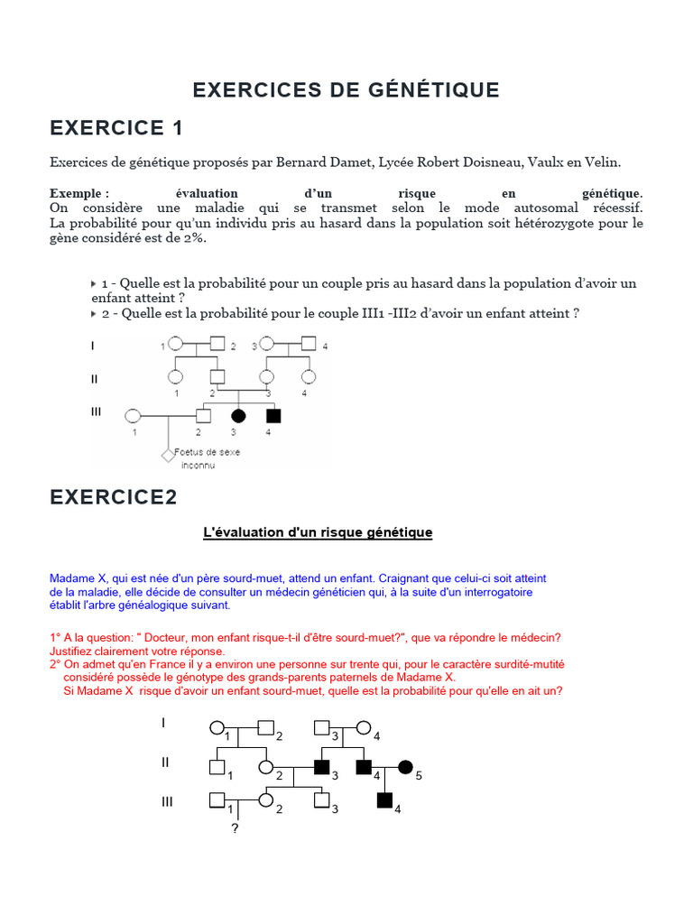 Exercices de génétique humaine | PDF | Dominance (Génétique) | Génotype