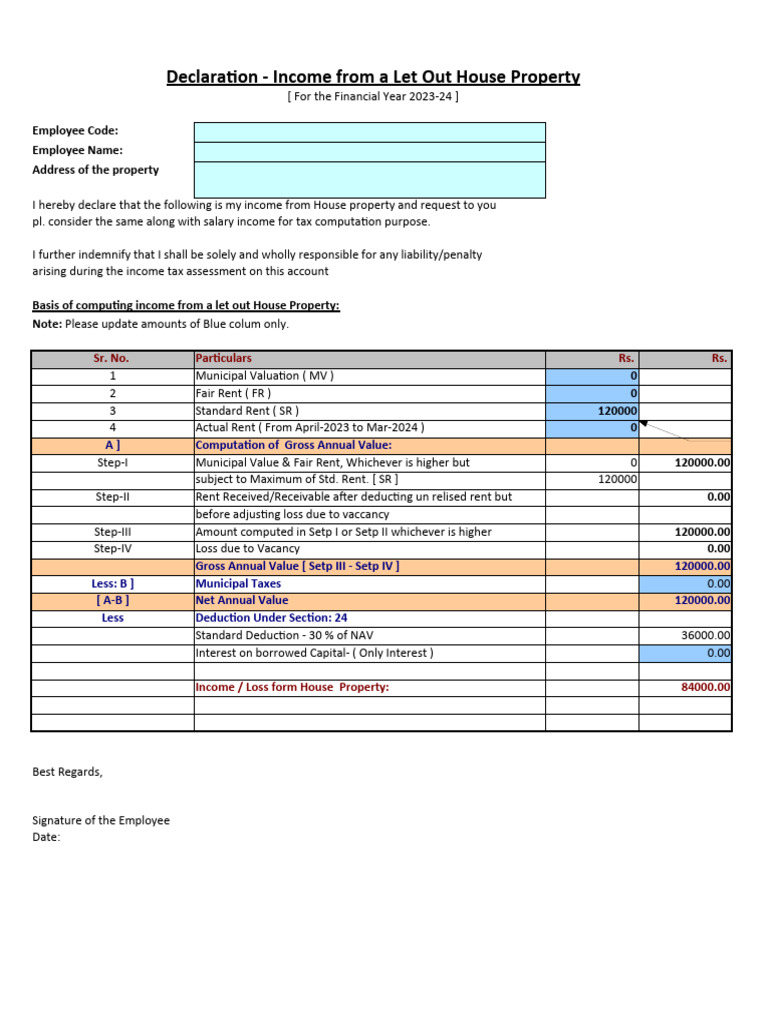 Declaration Home Loan - Income From A Let Out House Property | PDF ...
