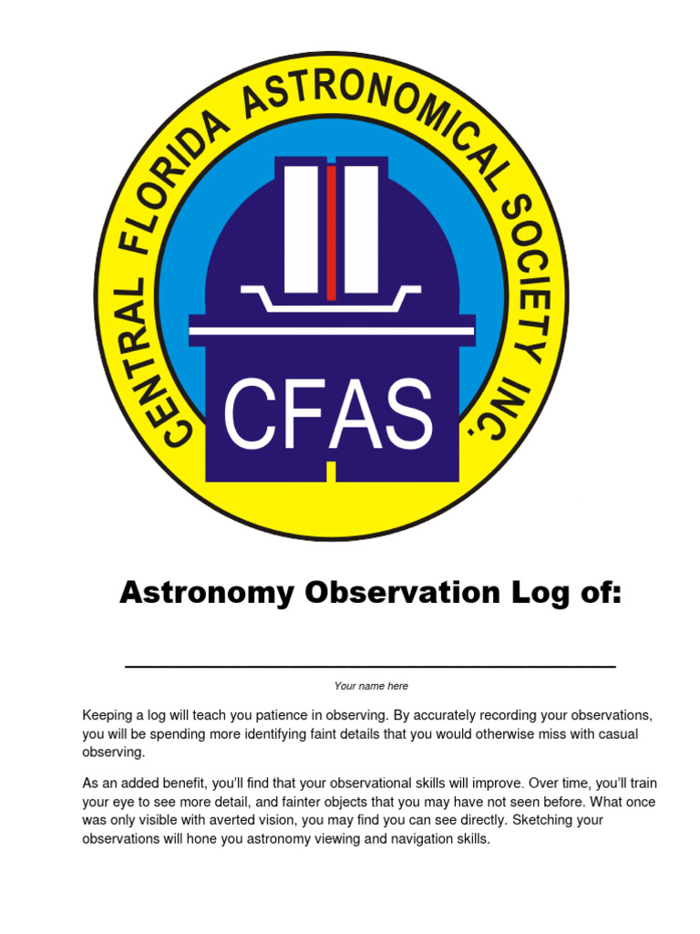 Astronomy Observation Log Template | PDF | Science & Mathematics