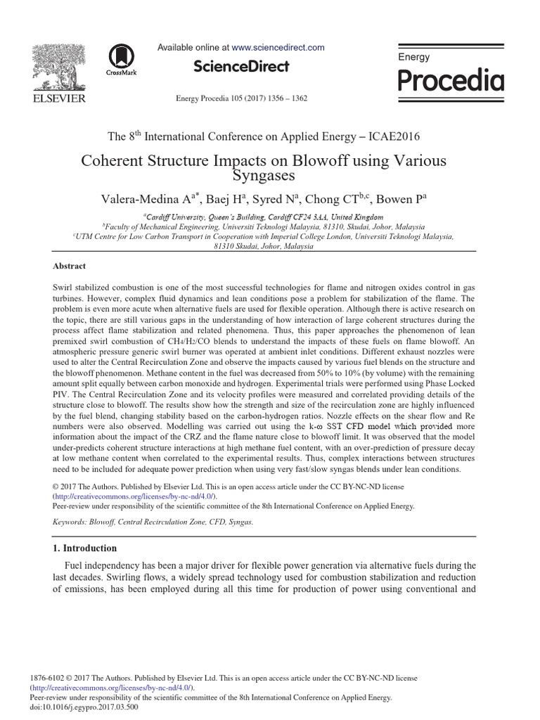 Coherent Structure Impacts On Blowoff Using Various Syngases. Energy ...