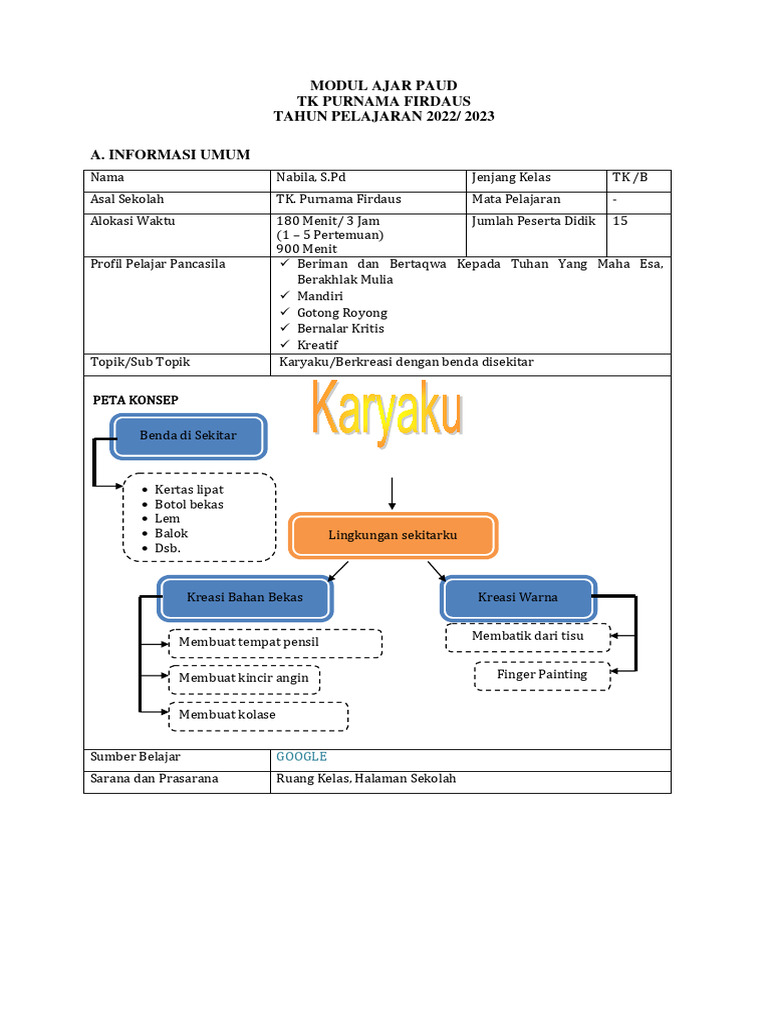 Contoh Modul Topik Karyaku | PDF | Pengembangan Diri