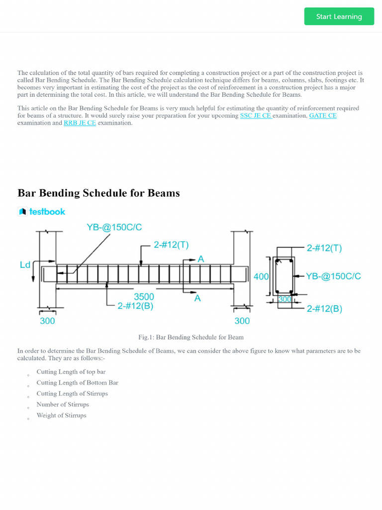 38 Bar Bending Schedule For Beams Simpledetailed Continuous Beams 2e907c17 | PDF