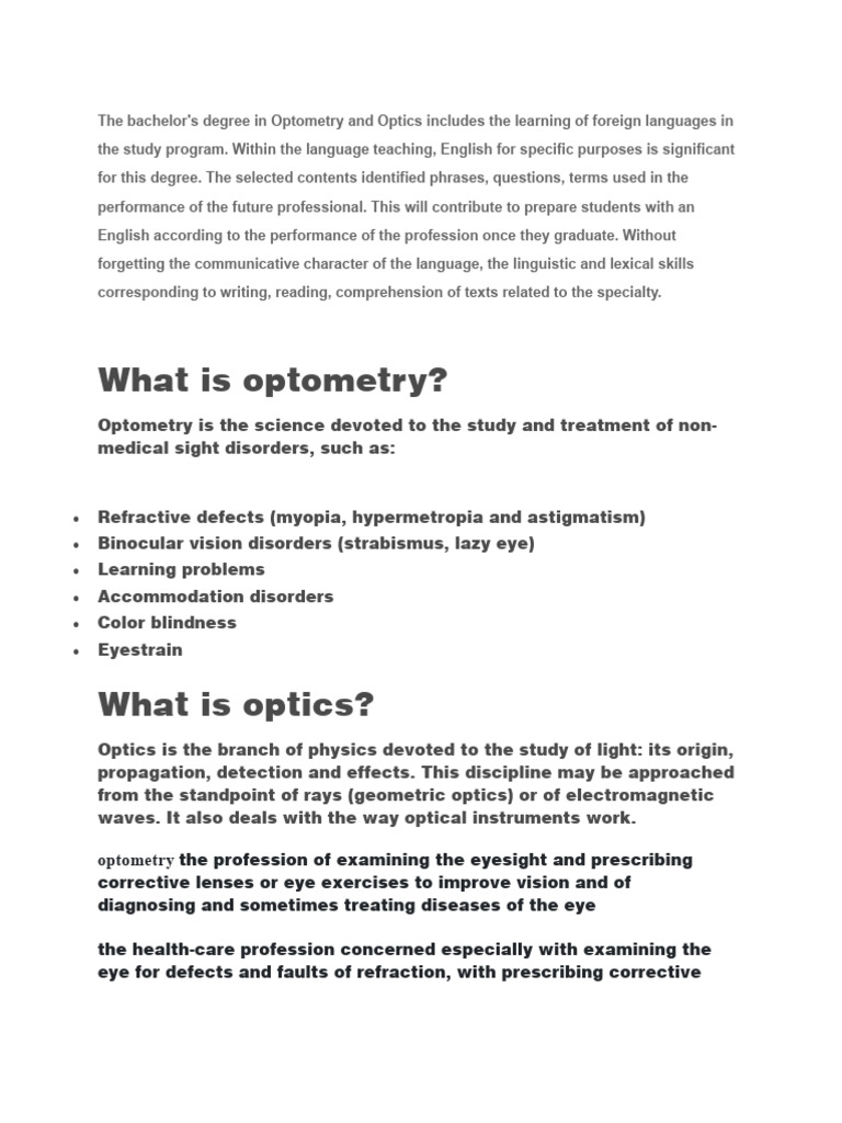 Optometry | Download Free PDF | Optics | Optometry