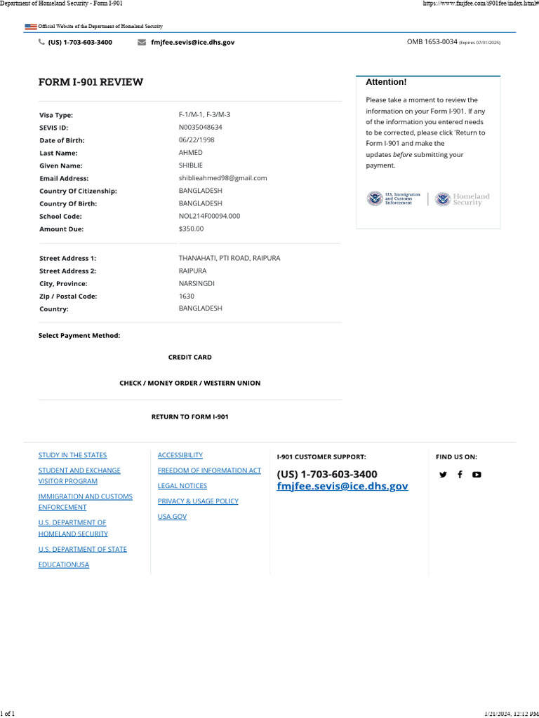 Department of Homeland Security - Form I-9010 | PDF