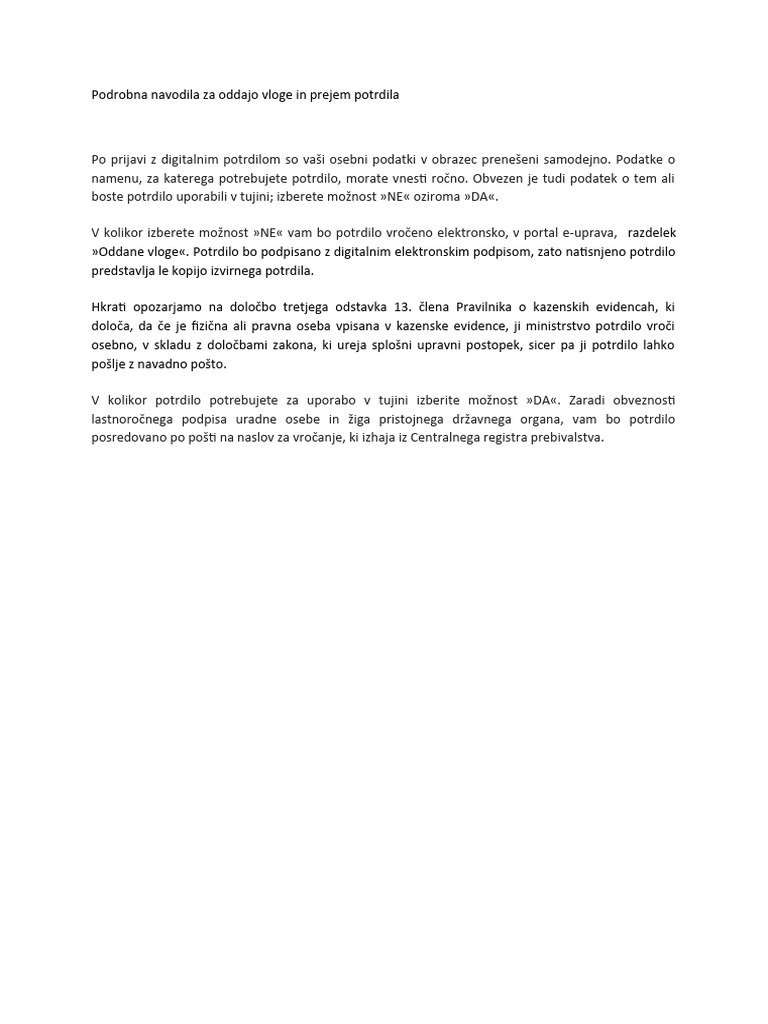 Podrobna Navodila Za Oddajo Vloge | PDF