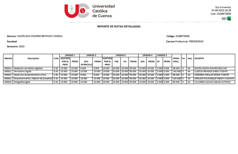 Reporte de Notas Detalladas | PDF
