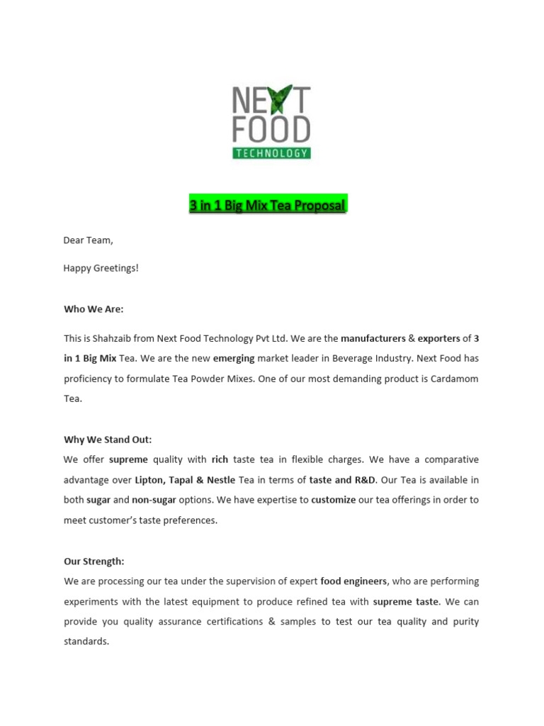 Next Food - Tea Proposal | PDF