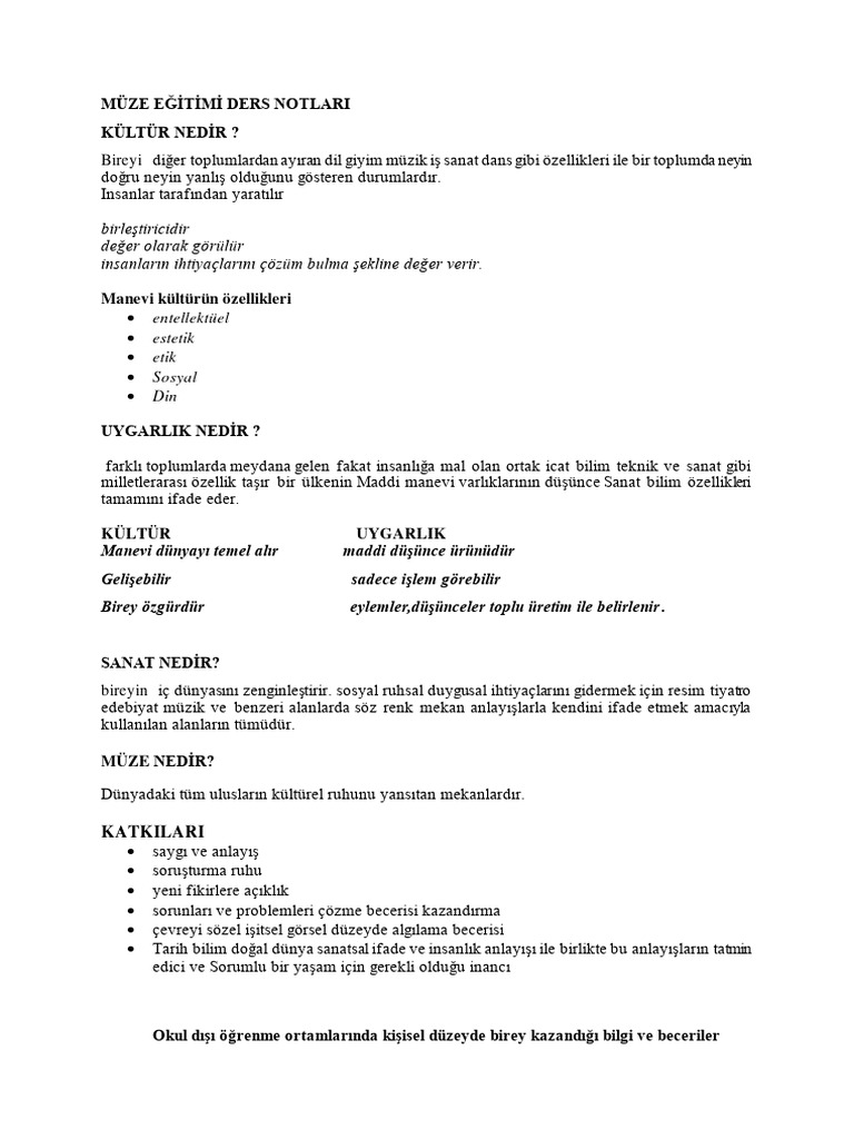 Müze Eği̇ti̇mi̇ Ders Notlari | PDF